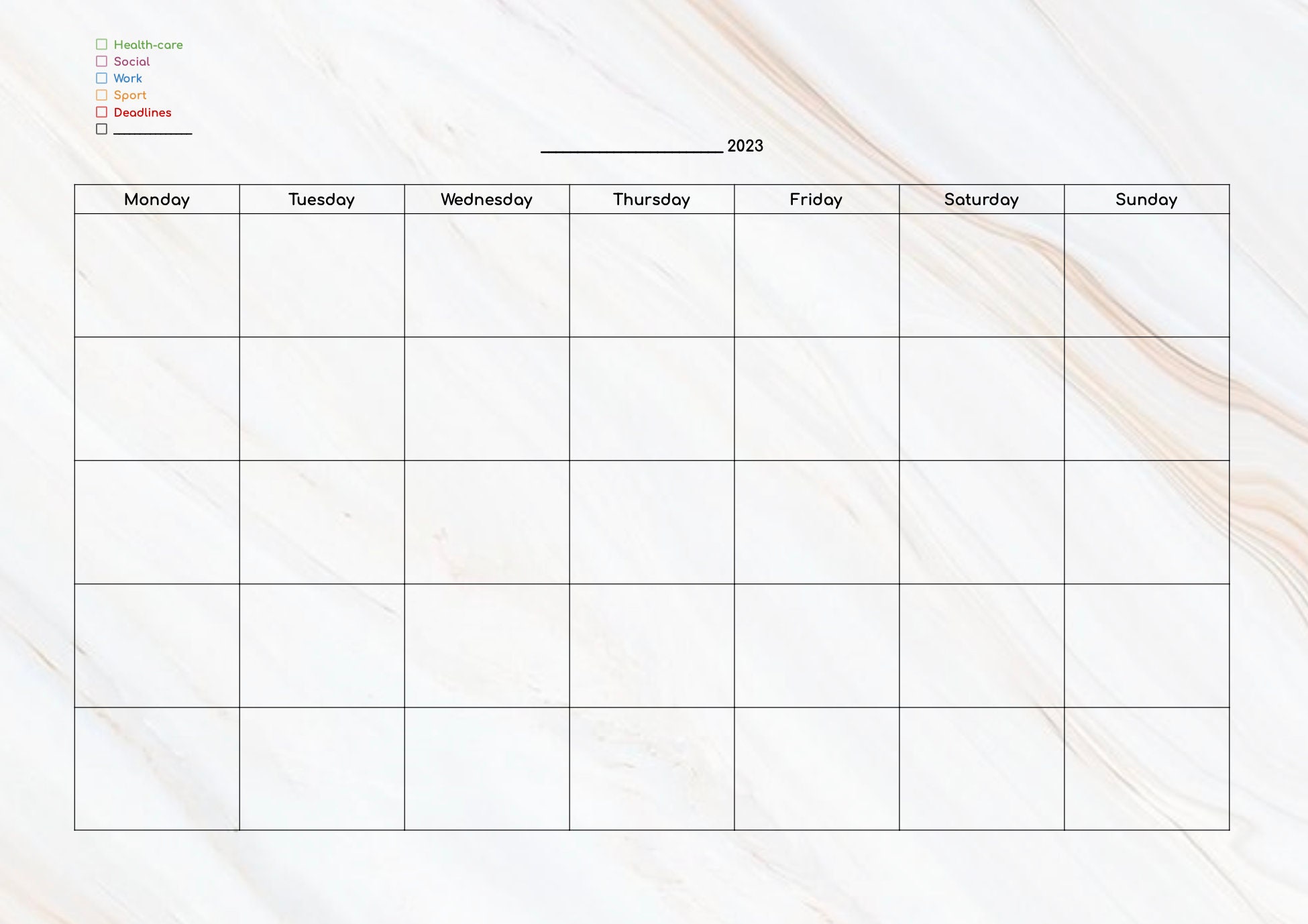 Monthly Calendar Template Marble - Etsy