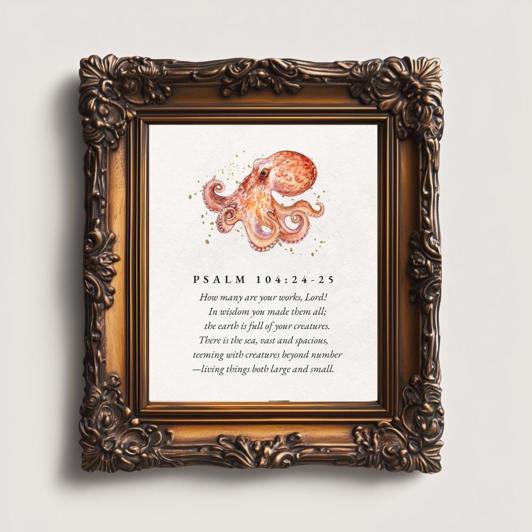 Octopus Christian Nursery Wall Art, Psalm 104, Bible Verse Digital Art ...