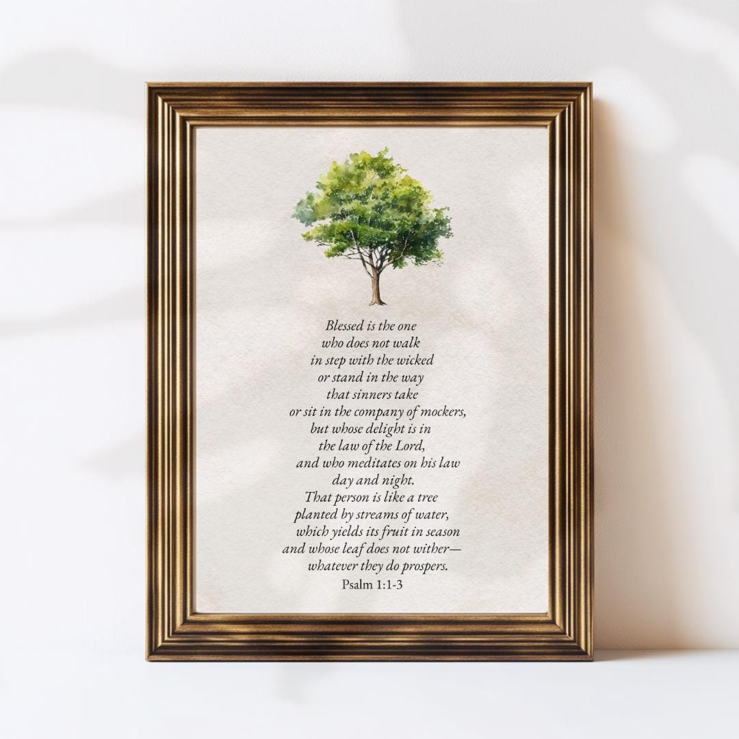 Vintage Christian Wall Art Psalm 1 Art Encouraging Bible Verse Print