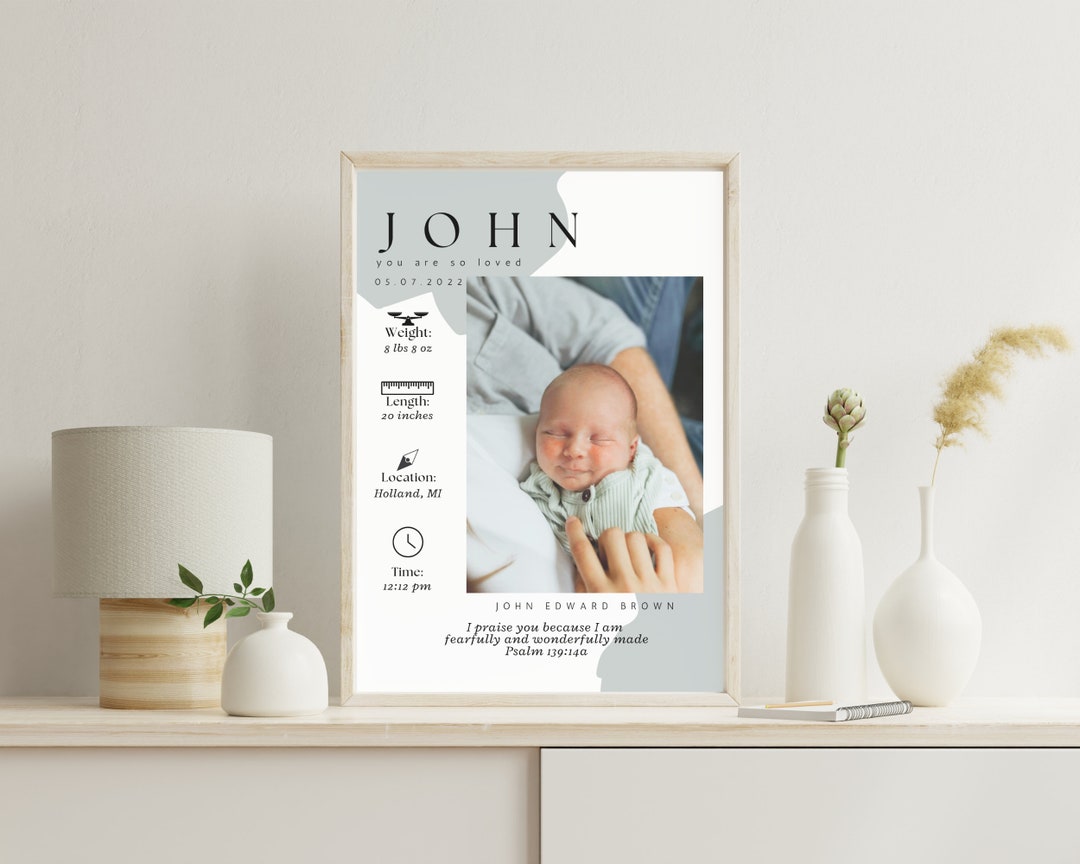 Custom Baby Boy Birth Stat Signs Poster, Personalized Baby Boy Birth ...