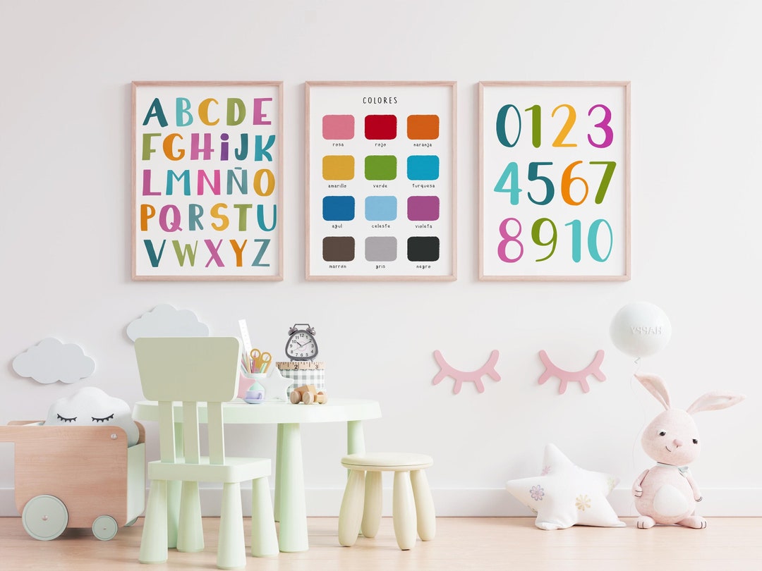 3 Spanish Alphabet, Colours, Numbers Preschool Posters, Kids Decor ...