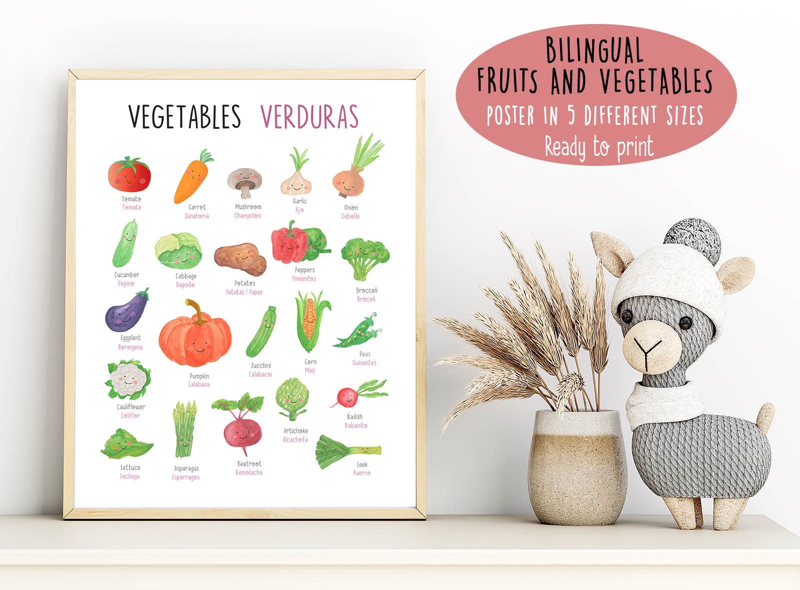 Set of 2 Bilingual Fruits and Vegetables Educational Posters, Spanish ...