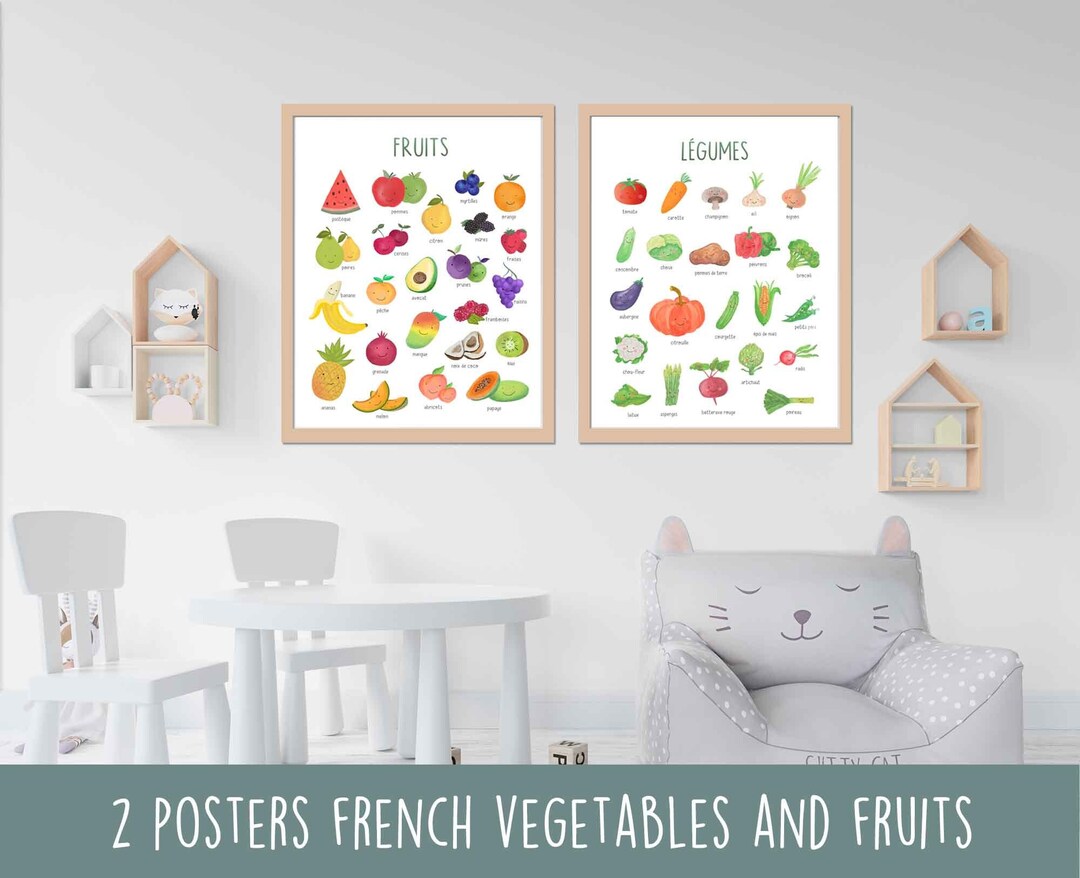 Set of 2 French Fruits and Vegetables Educational Preschool and Toddler ...
