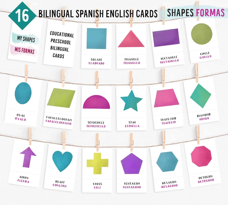 16 Shapes Bilingual Spanish English Educational Preeschool - Etsy