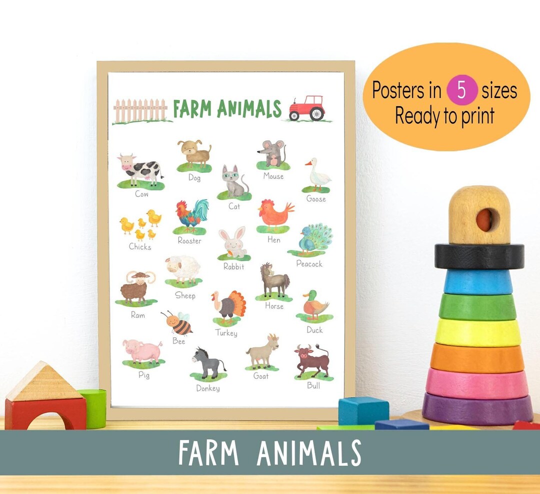 Farm Animals Poster, Preschool Educational Classroom Decoration Toddler ...