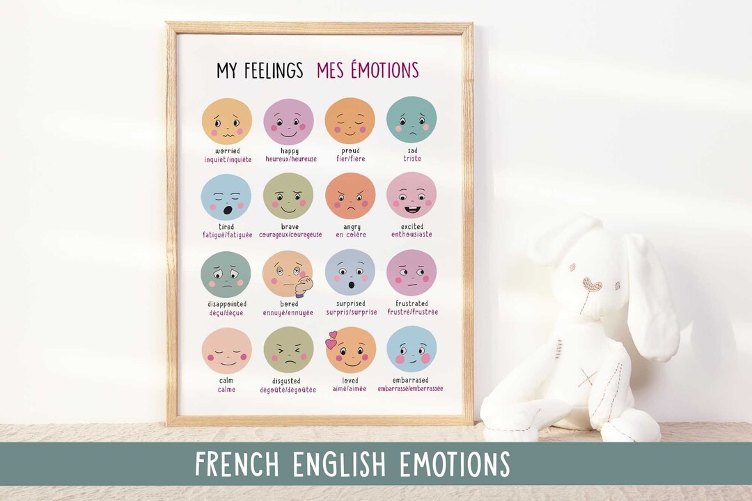 French & English Emotions, Bilingual Feelings, Preschool Poster ...