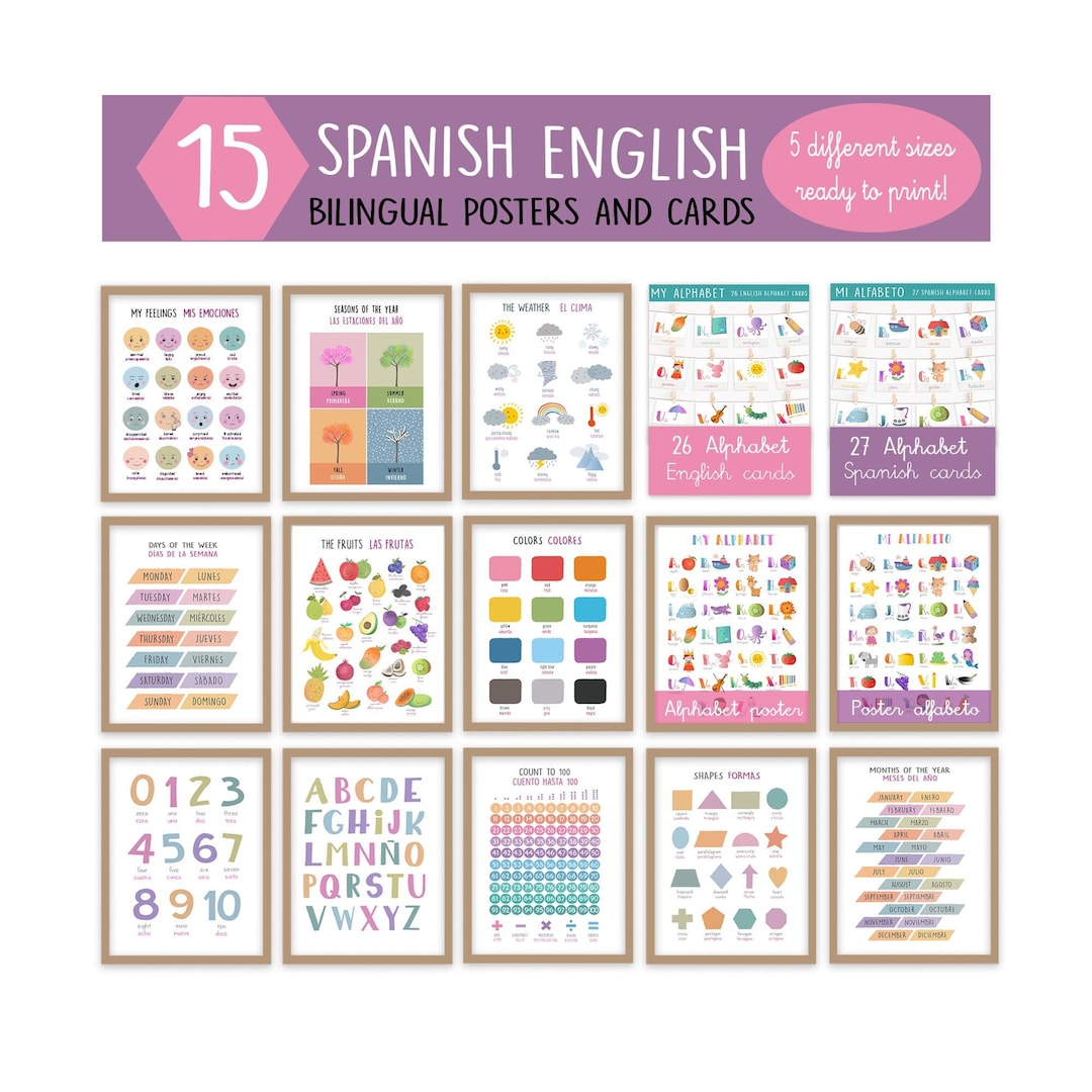 Set 15 Bilingual Spanish English Preschool Posters, Educational Toddler ...