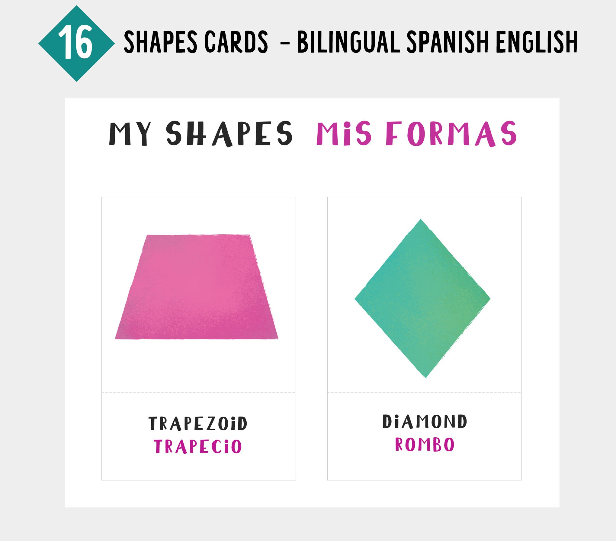 16 Shapes Bilingual Spanish English Educational Preeschool - Etsy