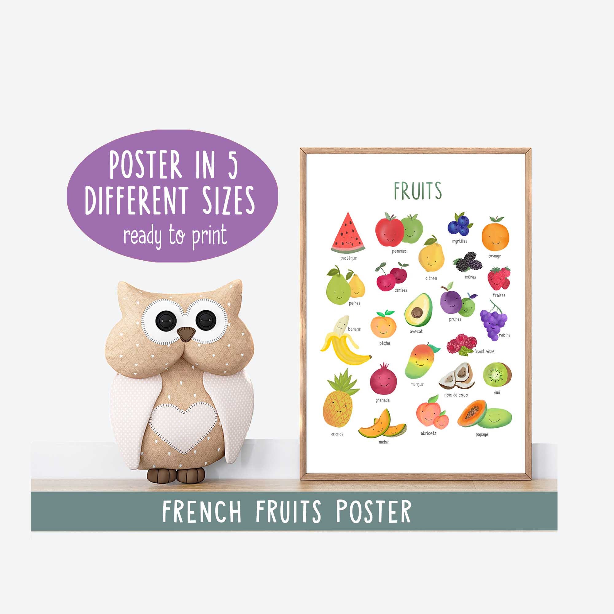 Set of 2 French Fruits and Vegetables Educational Preschool and Toddler ...