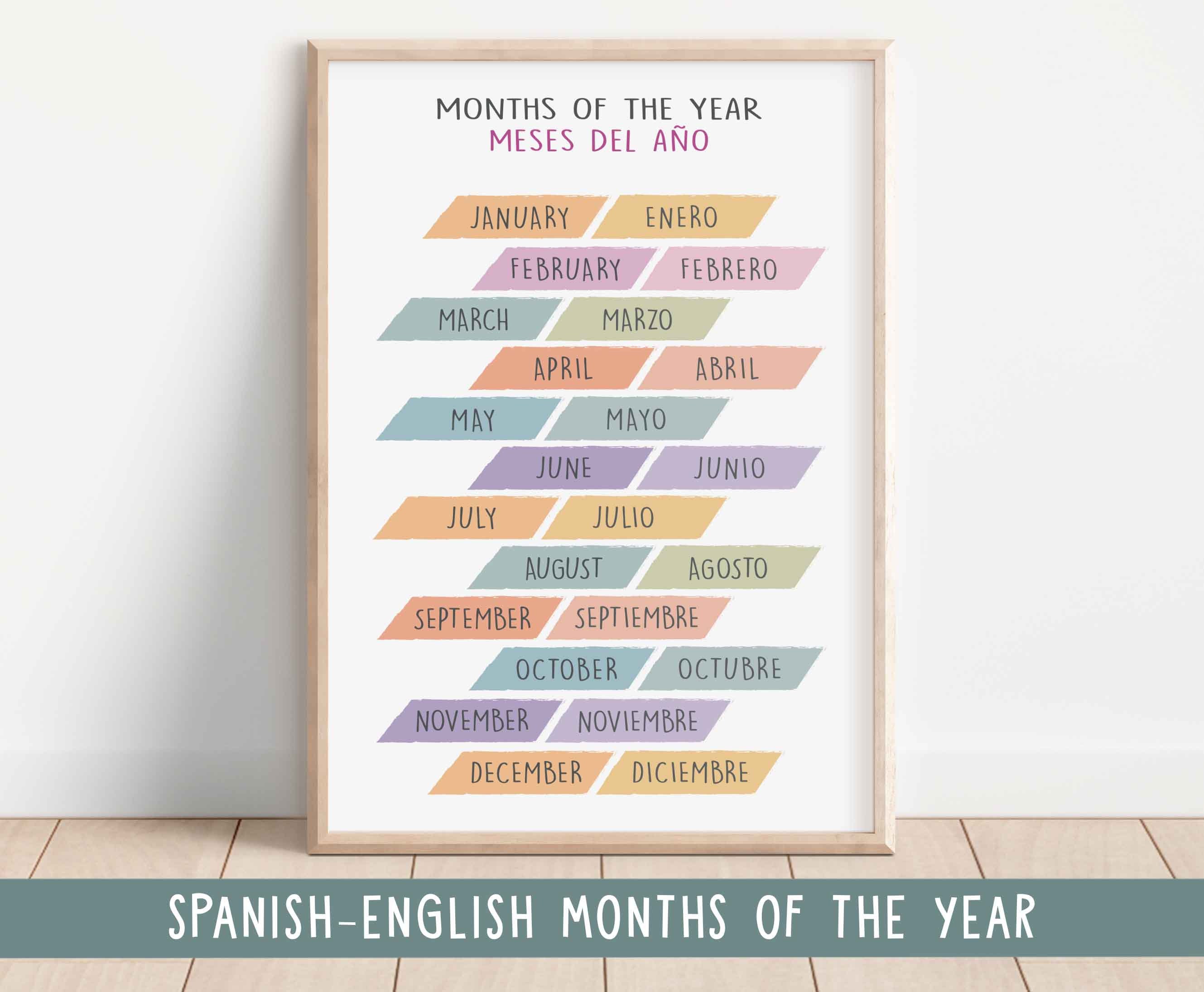 Spanish English Months of the Year Preschool Posters Educational Prints ...