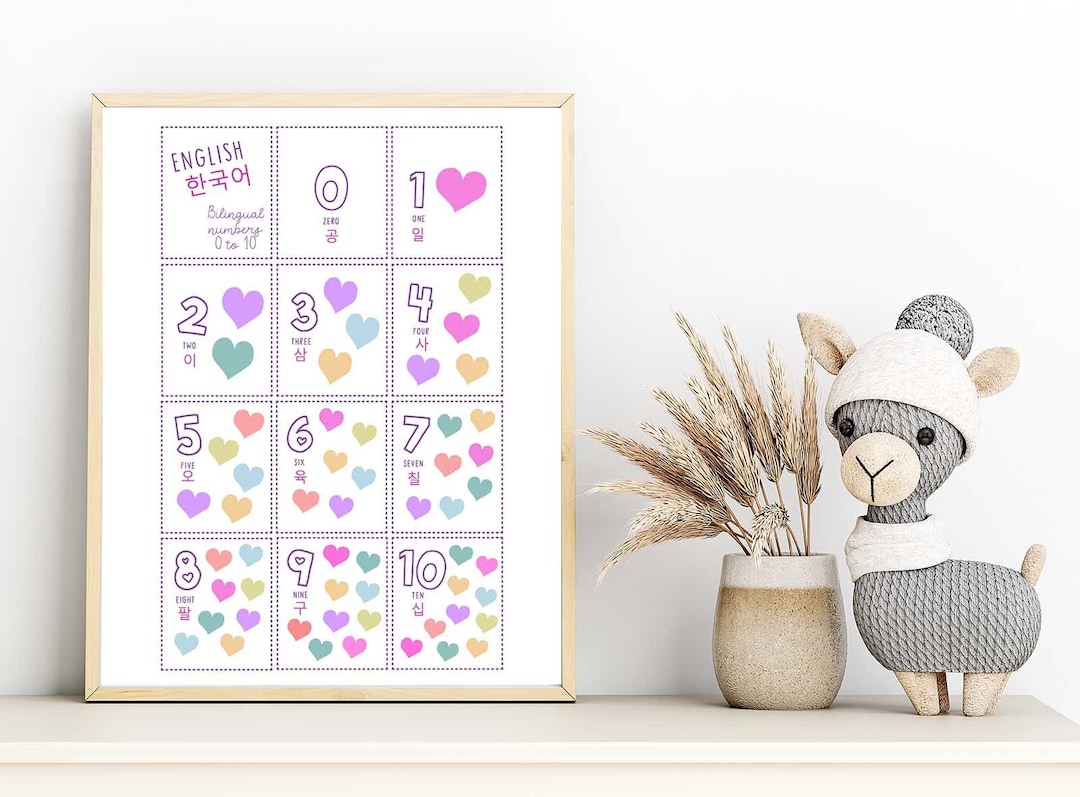 Korean-english Numbers Bilingual Posters and Cards, Valentine Day ...