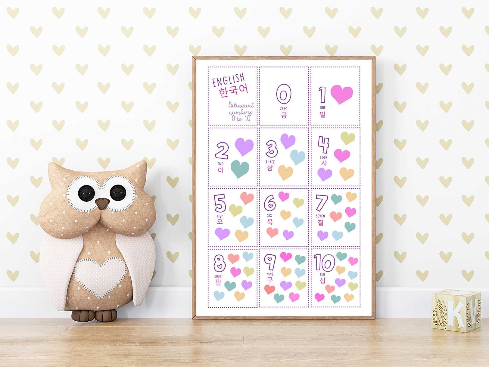 Korean-english Numbers Bilingual Posters and Cards, Valentine Day ...