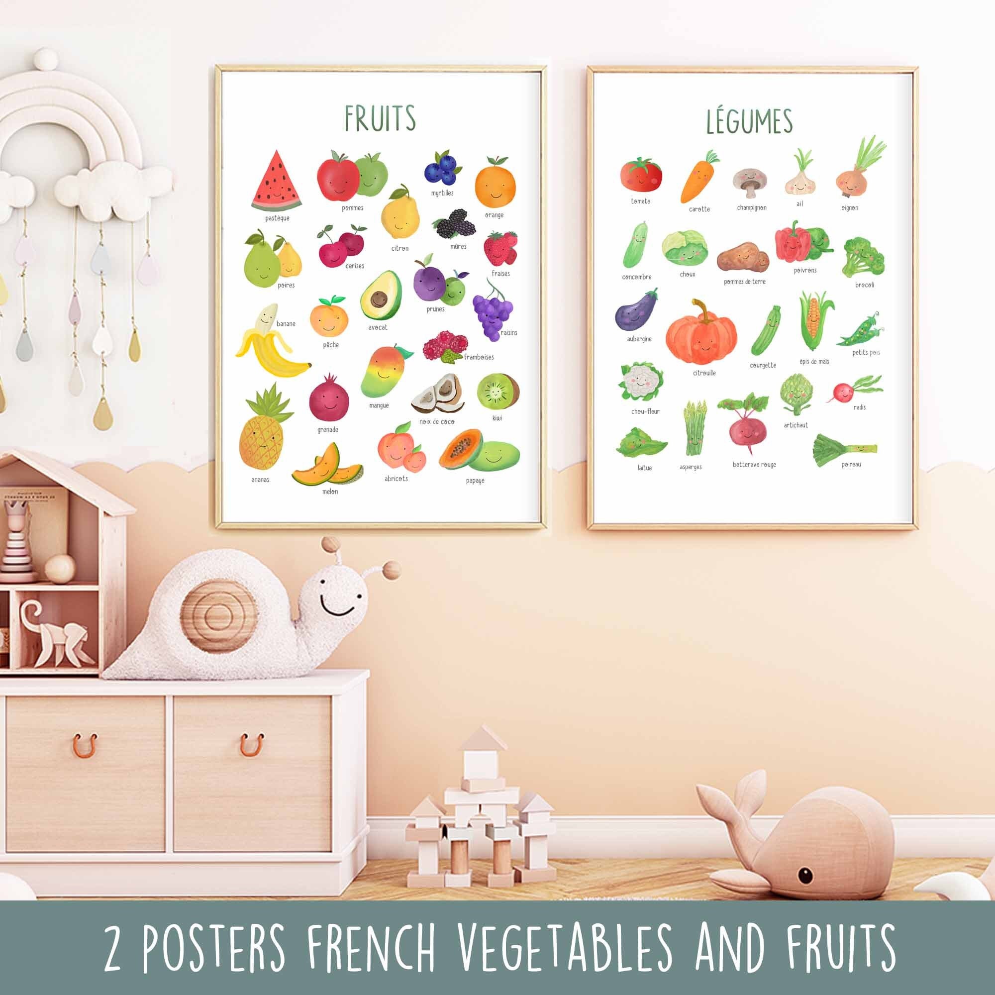 Set of 2 French Fruits and Vegetables Educational Preschool and Toddler ...