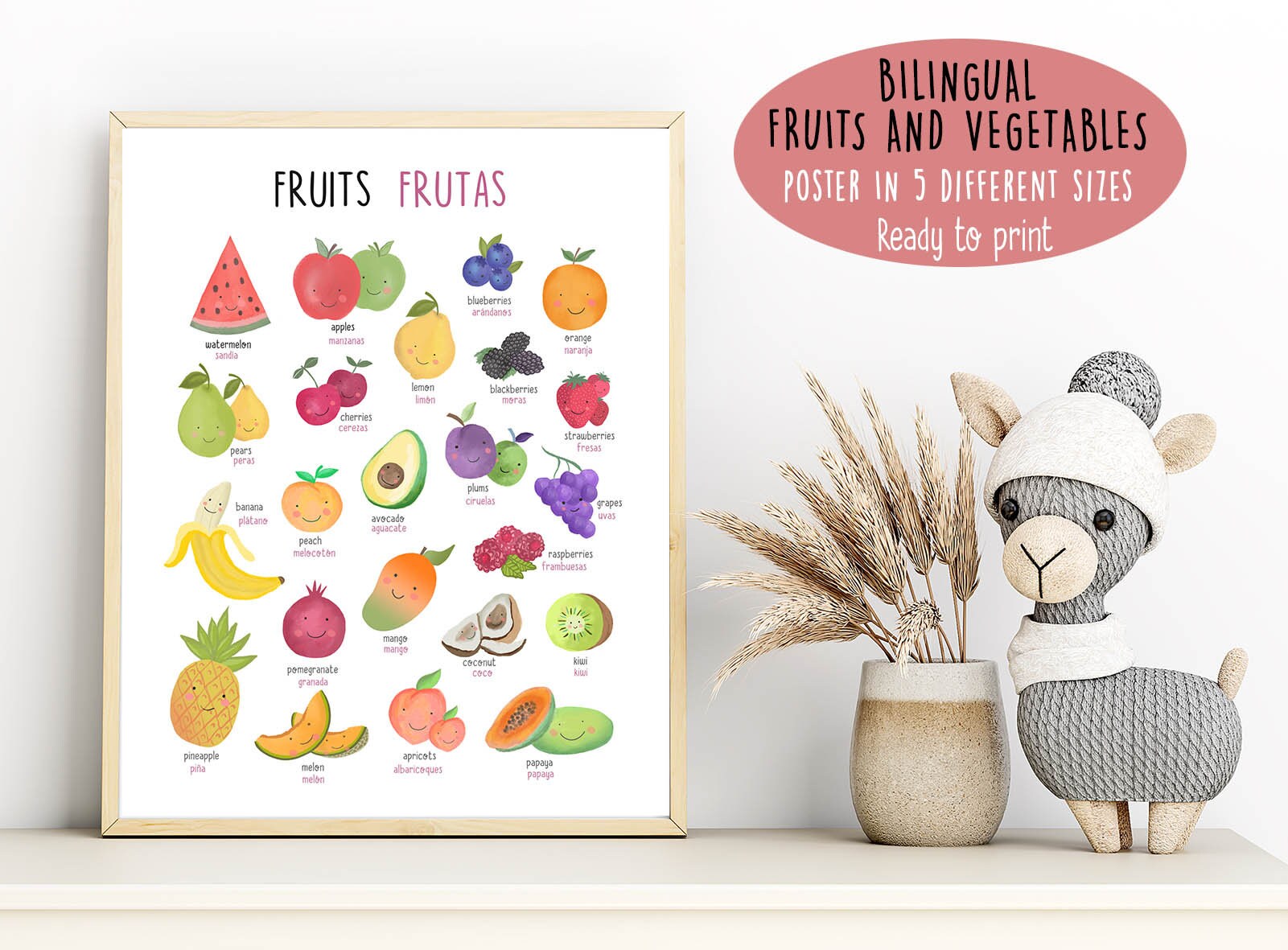Set of 2 Bilingual Fruits and Vegetables Educational Posters, Spanish ...