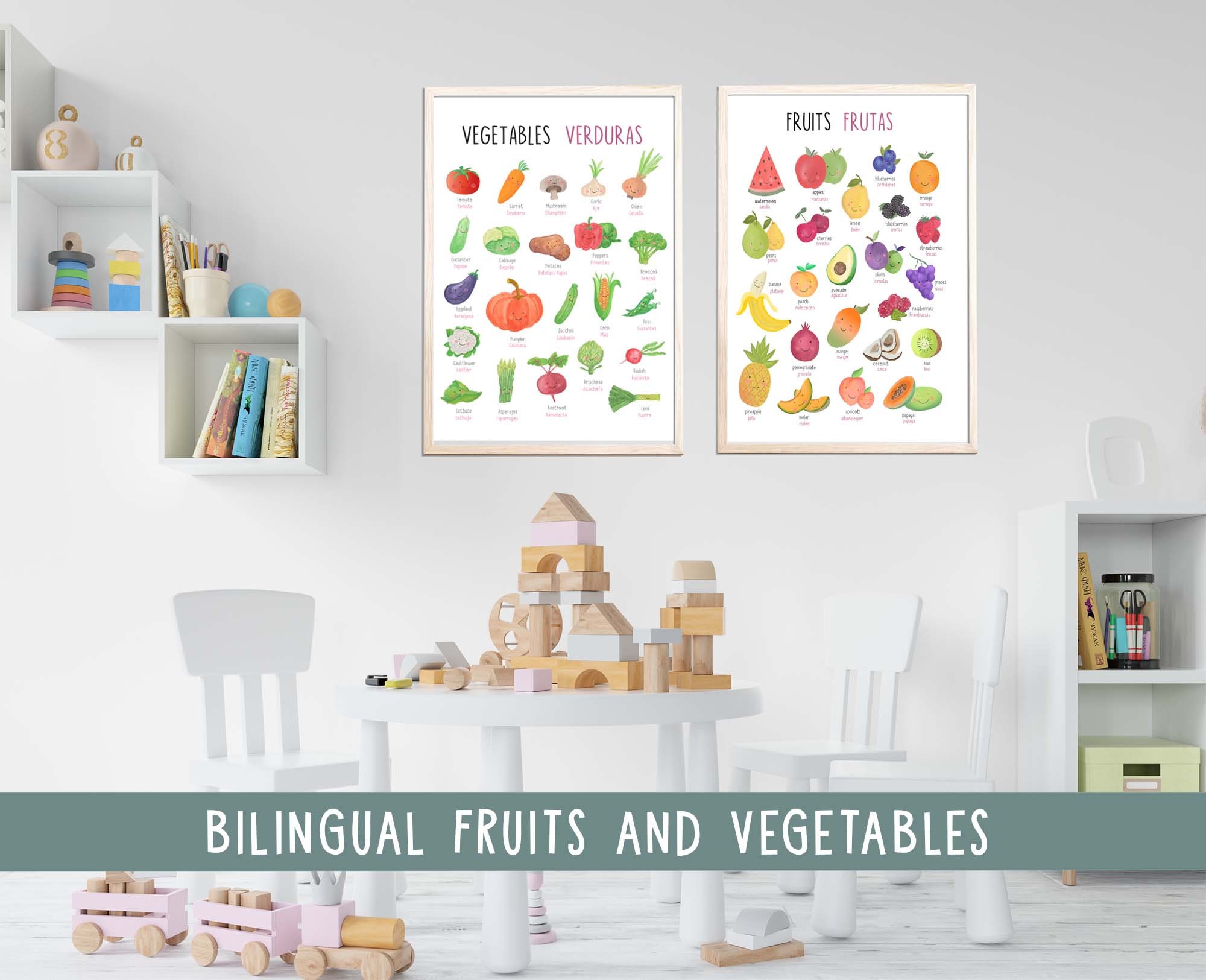 Set of 2 Bilingual Fruits and Vegetables Educational Posters - Etsy
