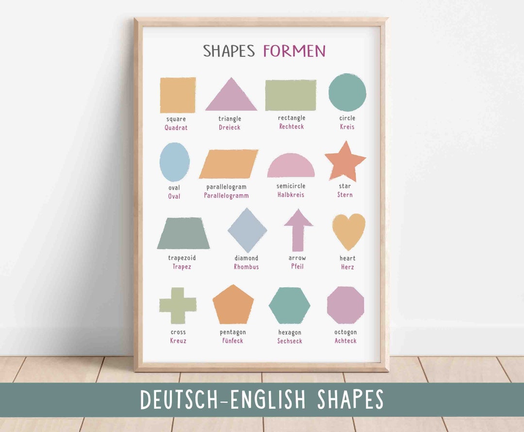 Deutsch English Bilingual Shapes, Preschool Educational Poster, Toddler ...