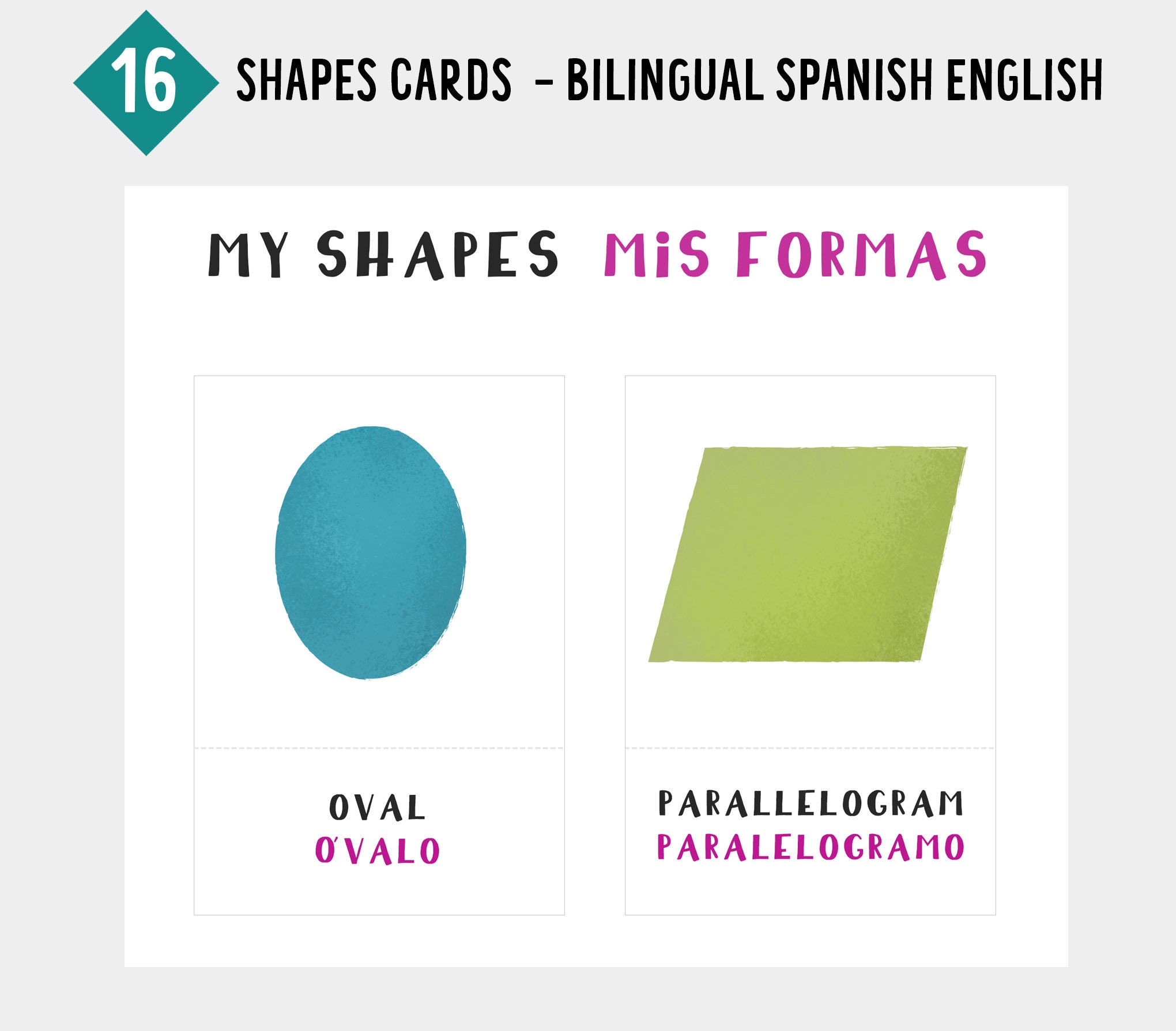 16 Shapes Bilingual Spanish English Educational Preeschool - Etsy