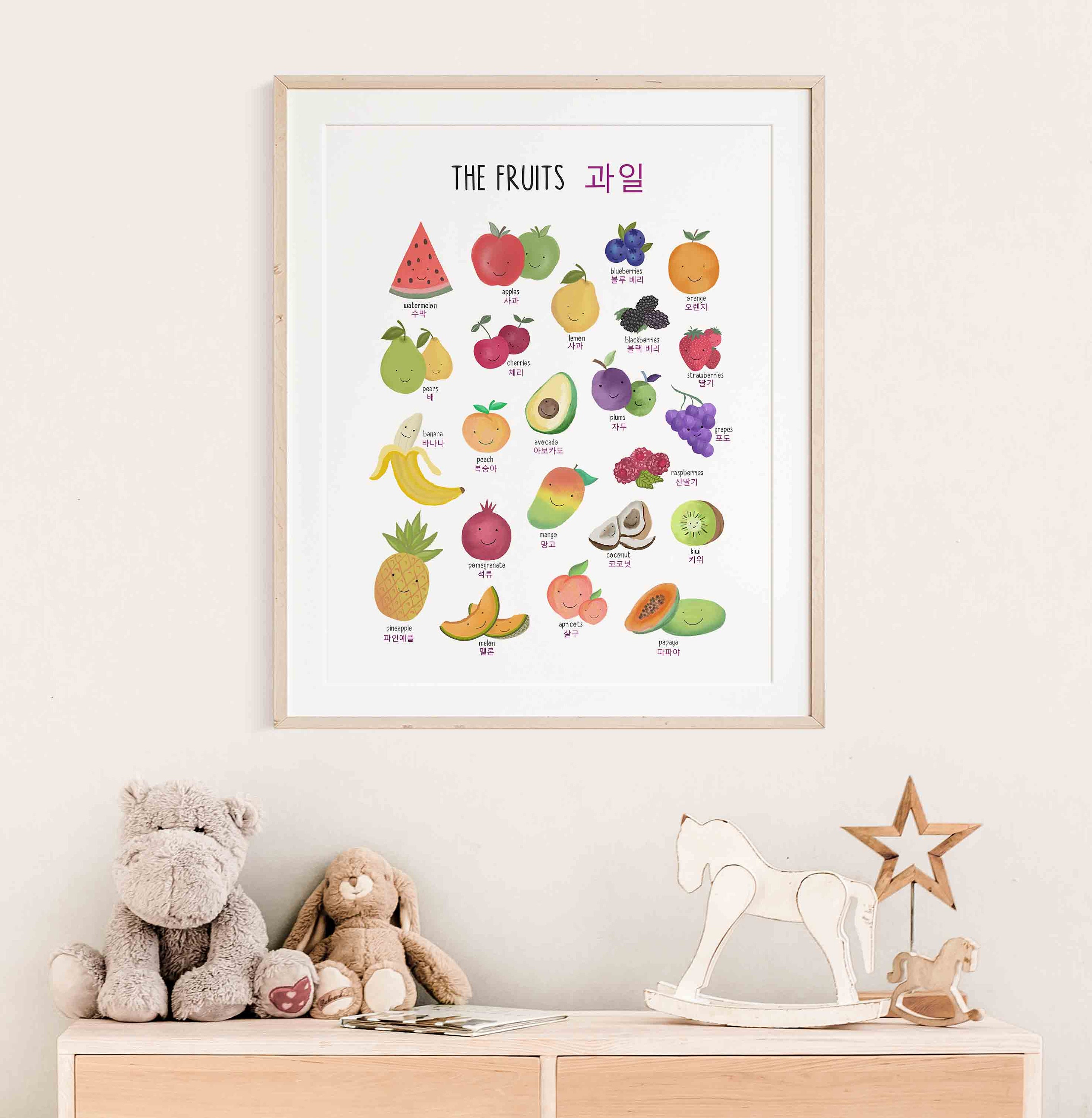 Korean & English Fruits, Bilingual Preschool Educational Poster ...
