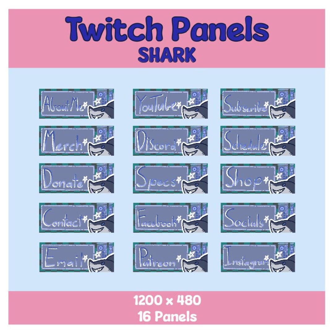 Kawaii Shark Themed Twitch Panels 1200x480 - Twitch, Youtube, Discord ...