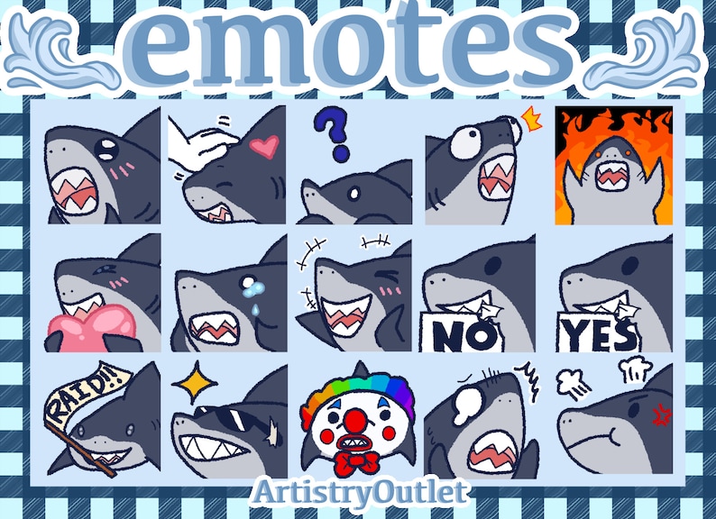 Kawaii Shark Themed Twitch Emotes 112x112/56x56/28x28 - Twitch, Youtube ...