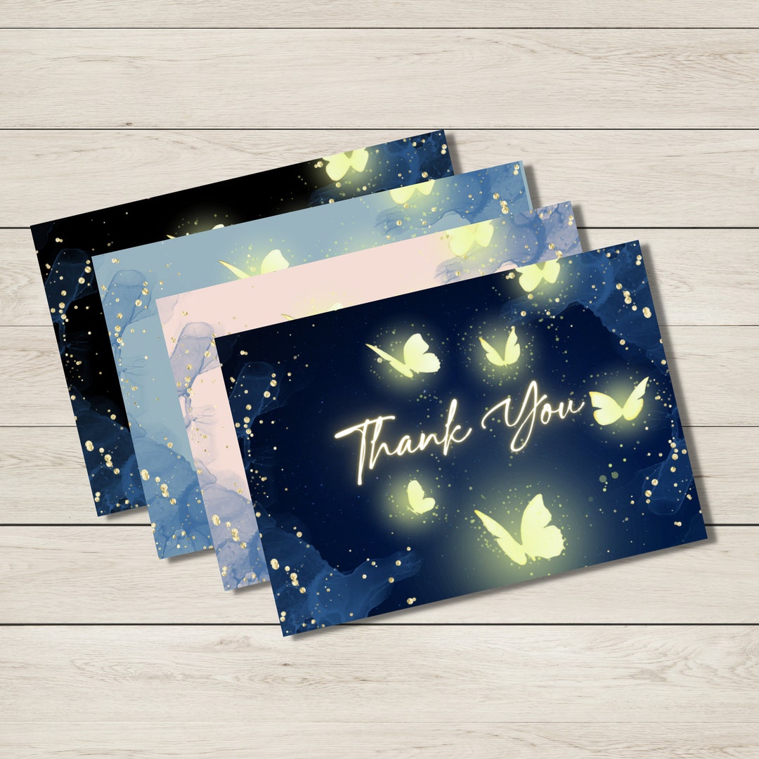 Editable Set of 4 Butterfly Thank You Cards, Instant Download - Etsy