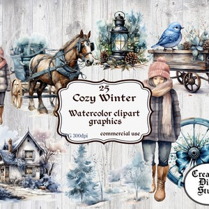 Watercolor PNG, Cozy Winter, Clipart, Graphics, Bundle PNG, Blue ...