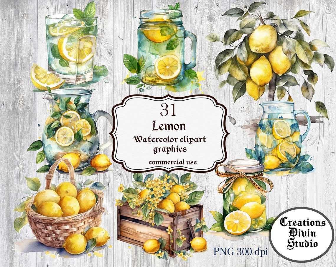 Watercolor, Lemon Clipart, Lemon, Citrus, Clipart Bundle, Digital Png ...