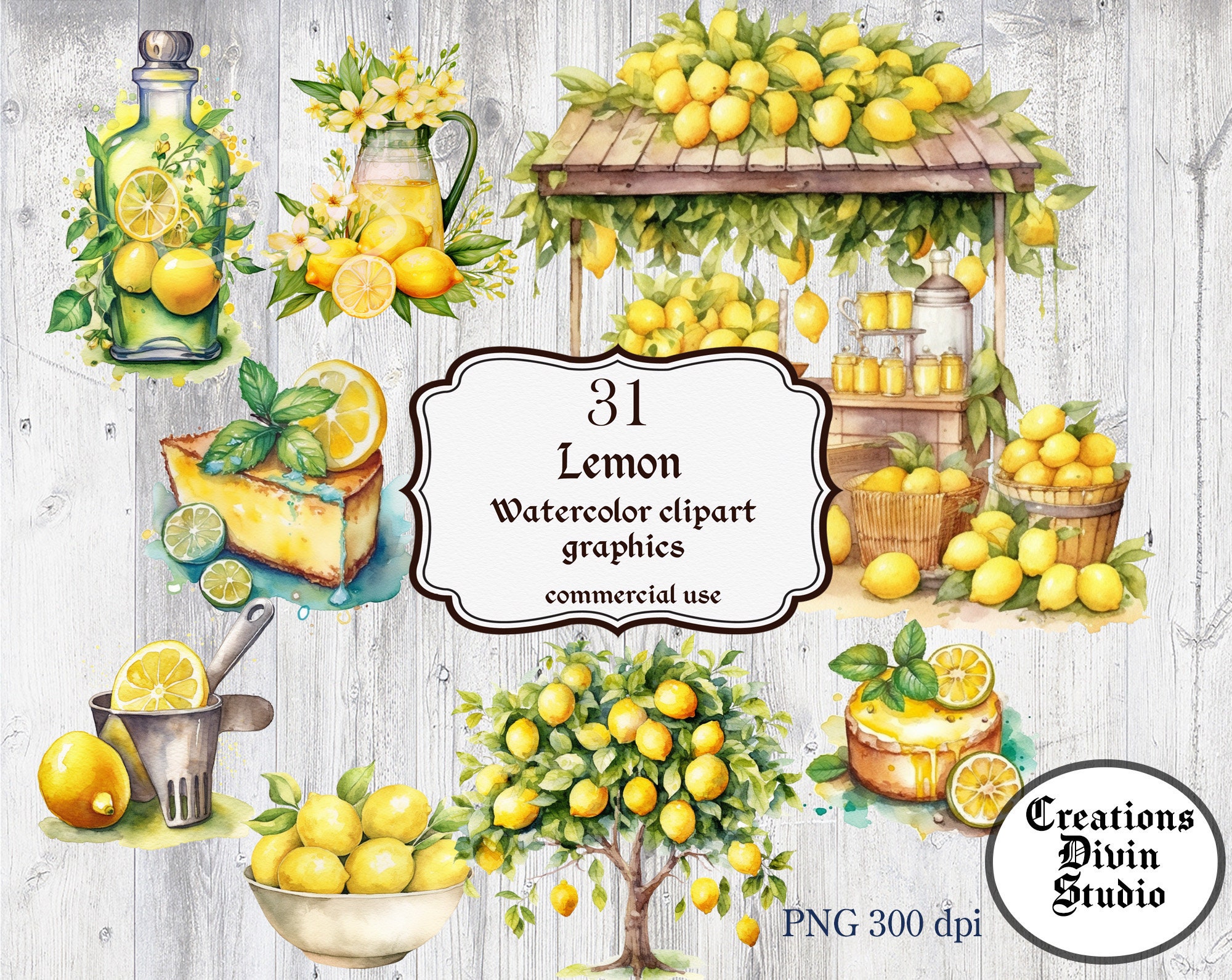 Watercolor, Lemon Clipart, Lemon, Citrus, Clipart Bundle, Digital Png ...