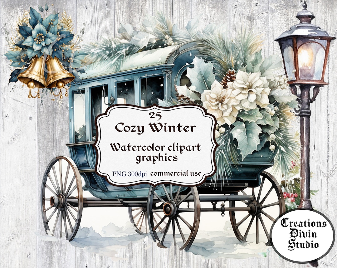 Watercolor PNG, Cozy Winter, Clipart, Graphics, Bundle PNG, Blue ...