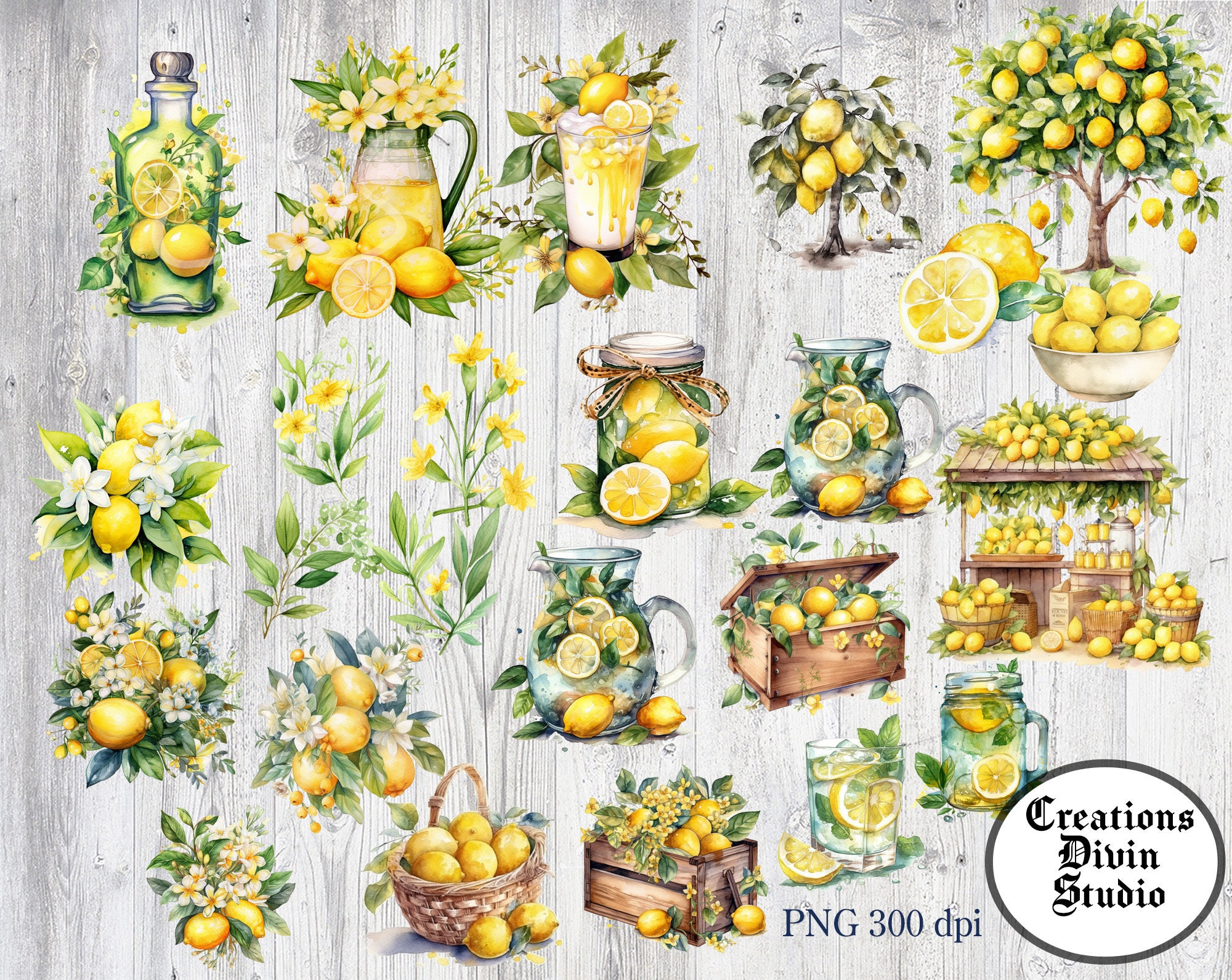 Watercolor, Lemon Clipart, Lemon, Citrus, Clipart Bundle, Digital Png ...