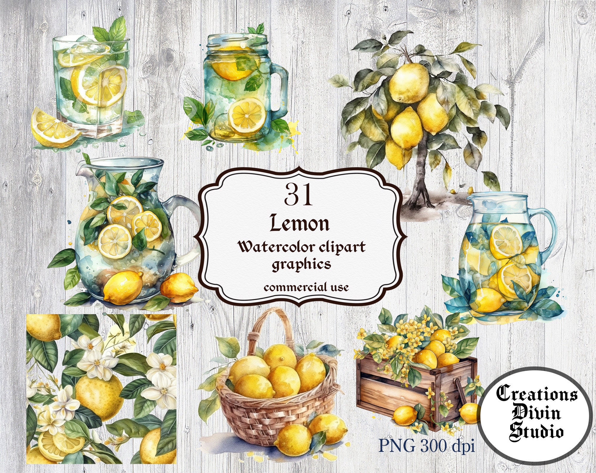 Watercolor, Lemon Clipart, Lemon, Citrus, Clipart Bundle, Digital Png ...