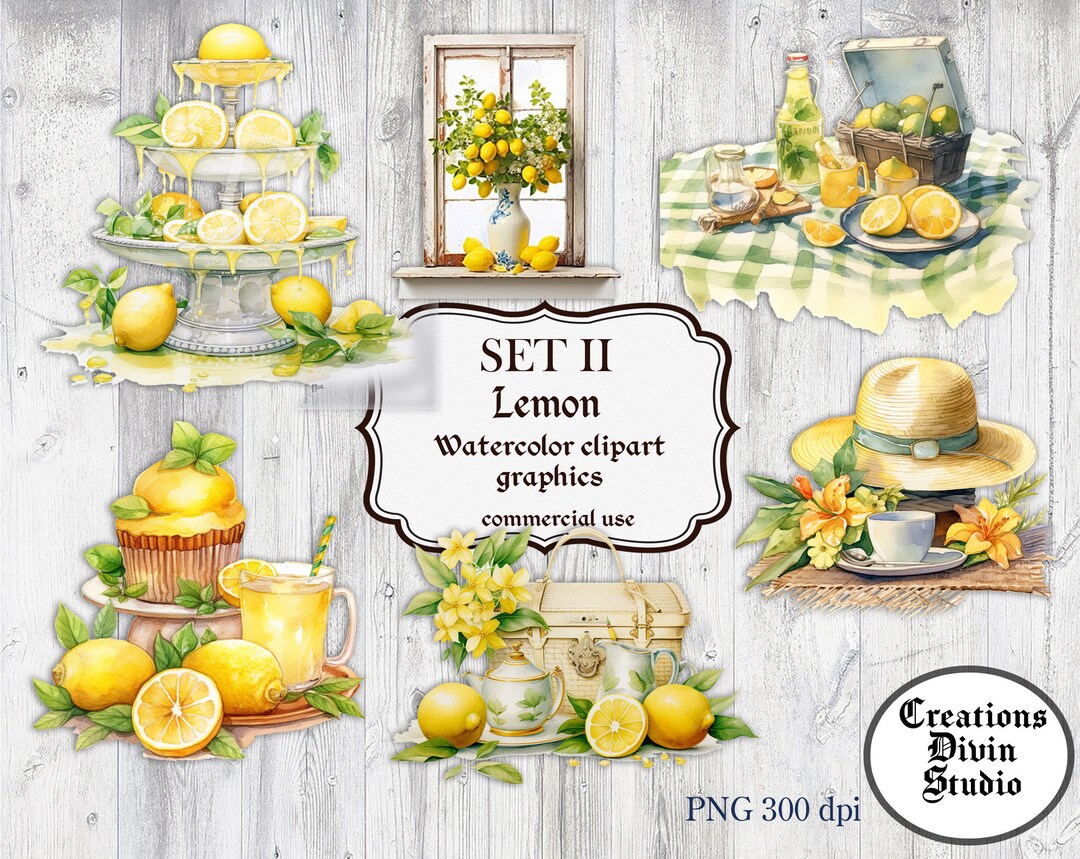 Watercolor, Lemon Clipart, SET II, Bundle, Digital Png, Lemonade ...