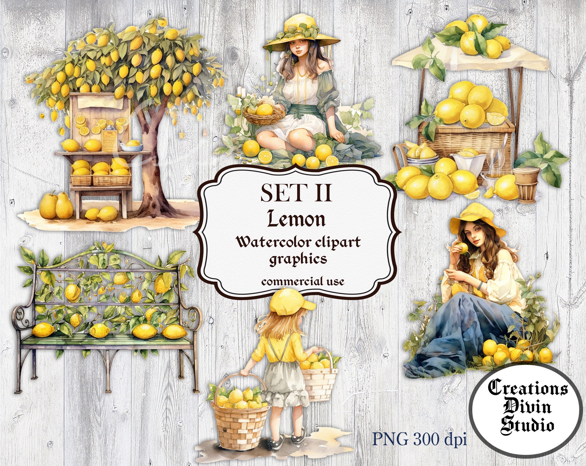Watercolor, Lemon Clipart, SET II, Bundle, Digital Png, Lemonade ...
