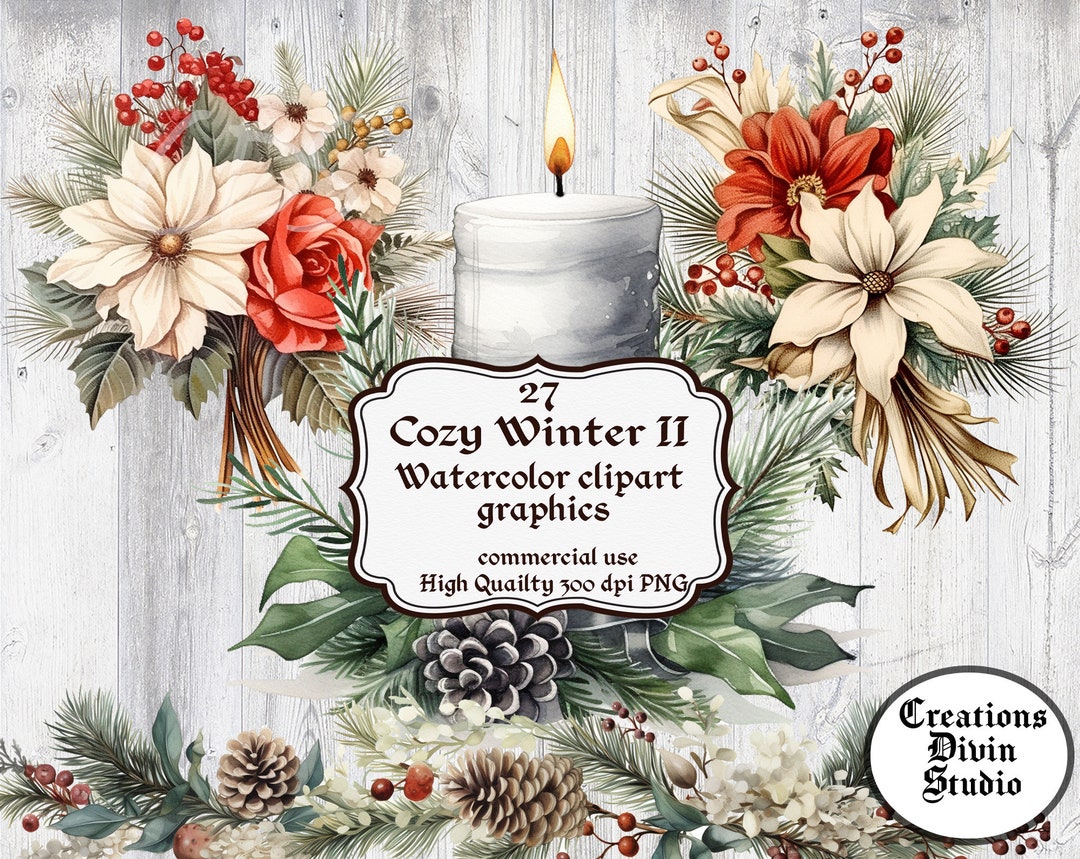 Watercolor Christmas PNG Clipart, Winter Cozy Holiday Clip Art, Tree ...