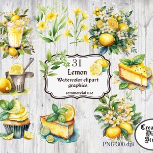 Watercolor, Lemon Clipart, Lemon, Citrus, Clipart Bundle, Digital Png ...