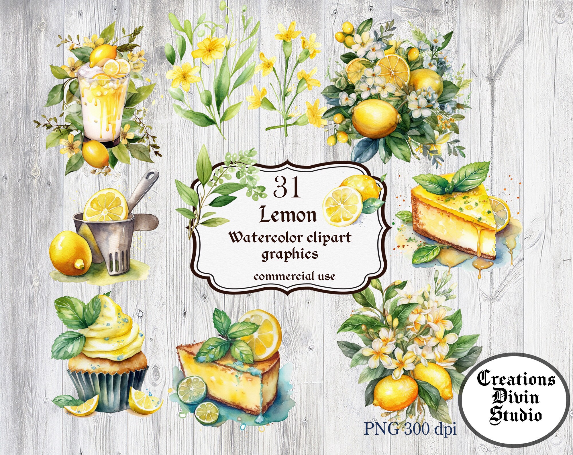 Watercolor, Lemon Clipart, Lemon, Citrus, Clipart Bundle, Digital Png ...