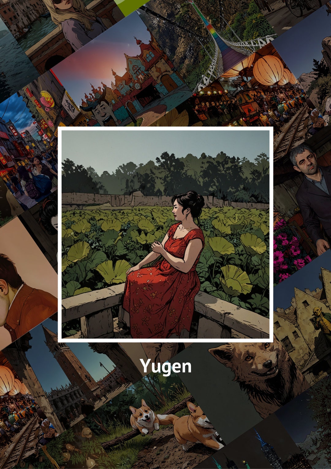 Yugen Red Digital Art AI Generated Art Old School Graphic Art Postcard Canva Printable Digital ...