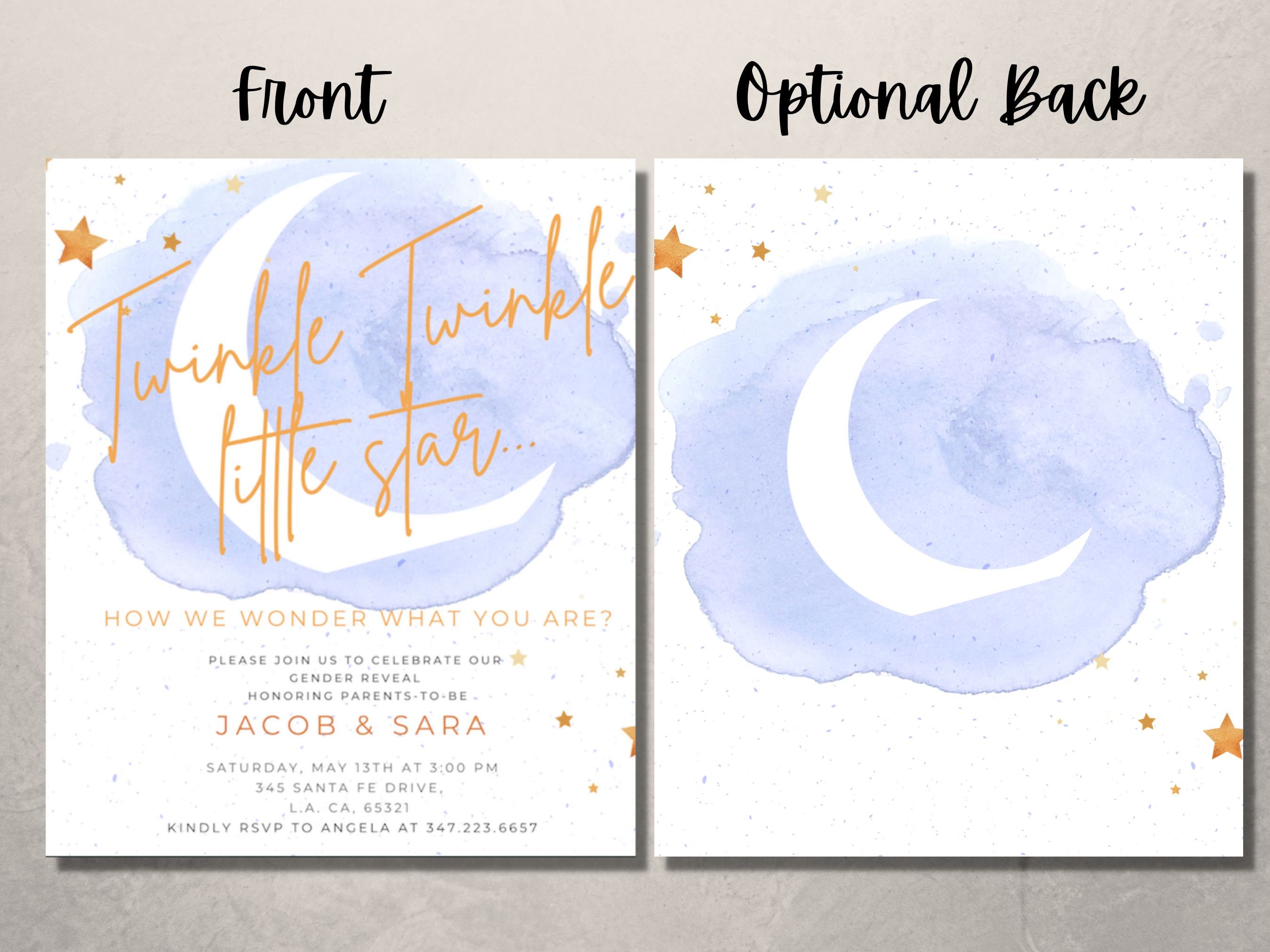 Twinkle Twinkle Gender Reveal Invitation, Digital Download, Canva ...