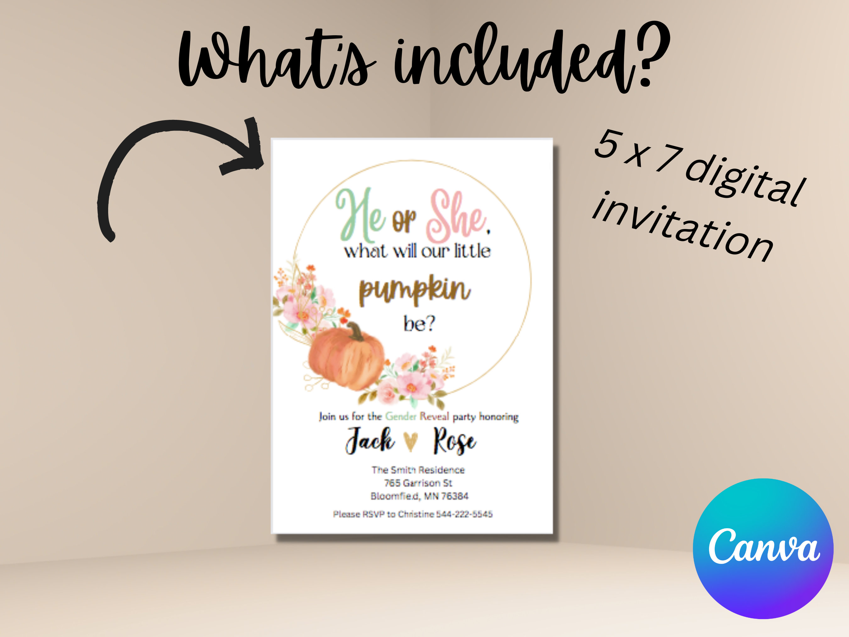 Gender Reveal Fall Themed Digital Invitation, Instant Download, Canva ...