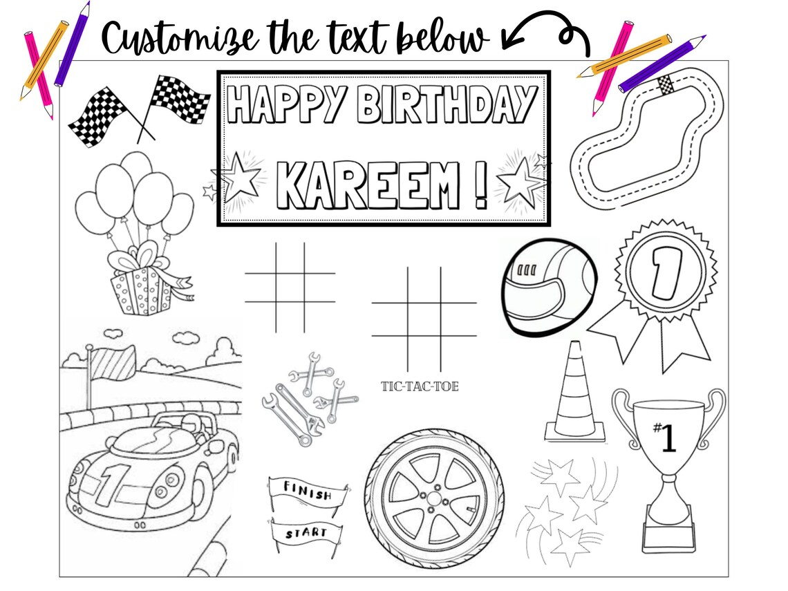 Editable Race Car Party Coloring & Activity Page Two Fast Racing ...