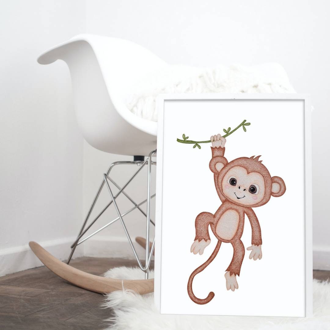 Cute Monkey Print, Monkey Wall Art, Nursery Decor, Safari Animal ...