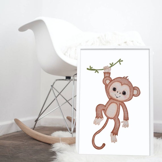 Cute Monkey Print Monkey Wall Art Nursery Decor Safari - Etsy