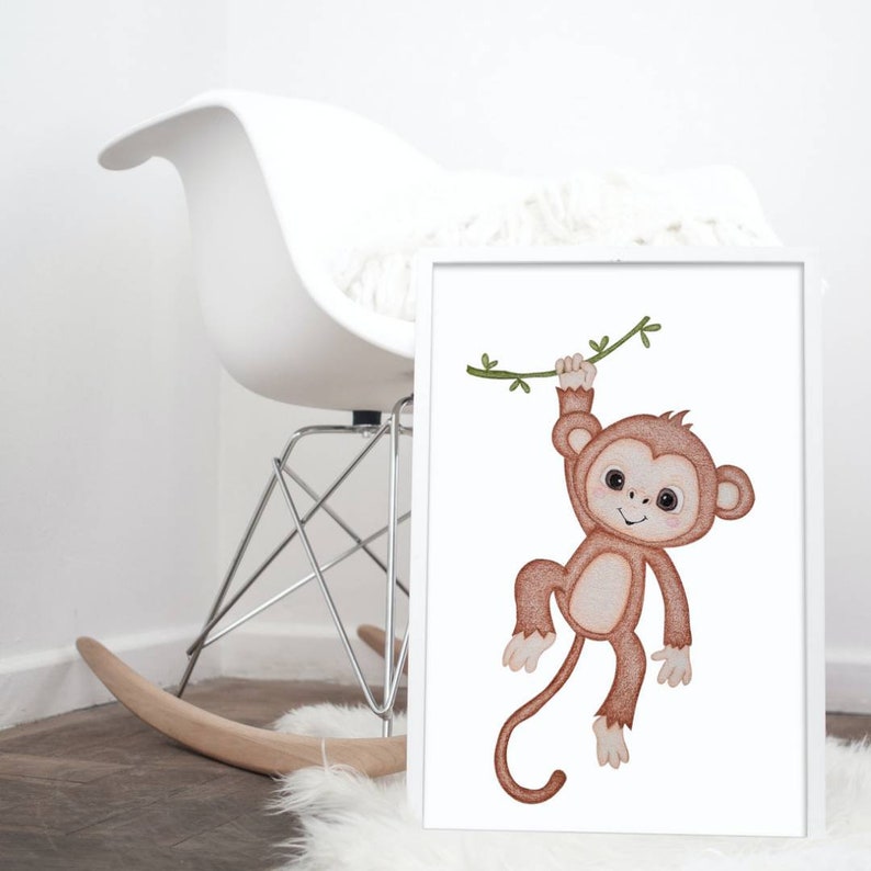 Cute Monkey Print, Monkey Wall Art, Nursery Decor, Safari Animal ...