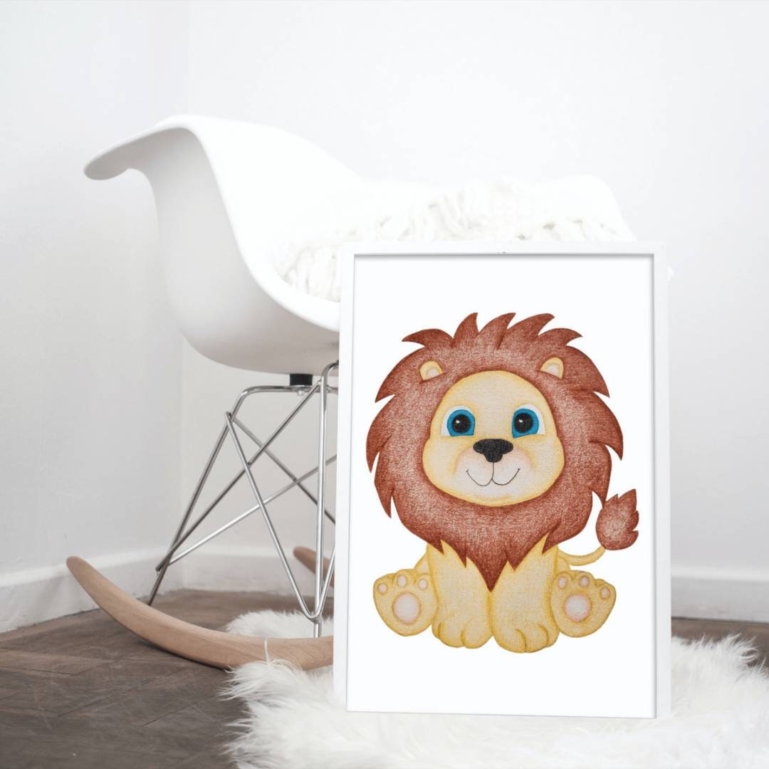 Cute Lion Print, Hand Drawn Lion Print, Nursery Decor, Safari Animal ...