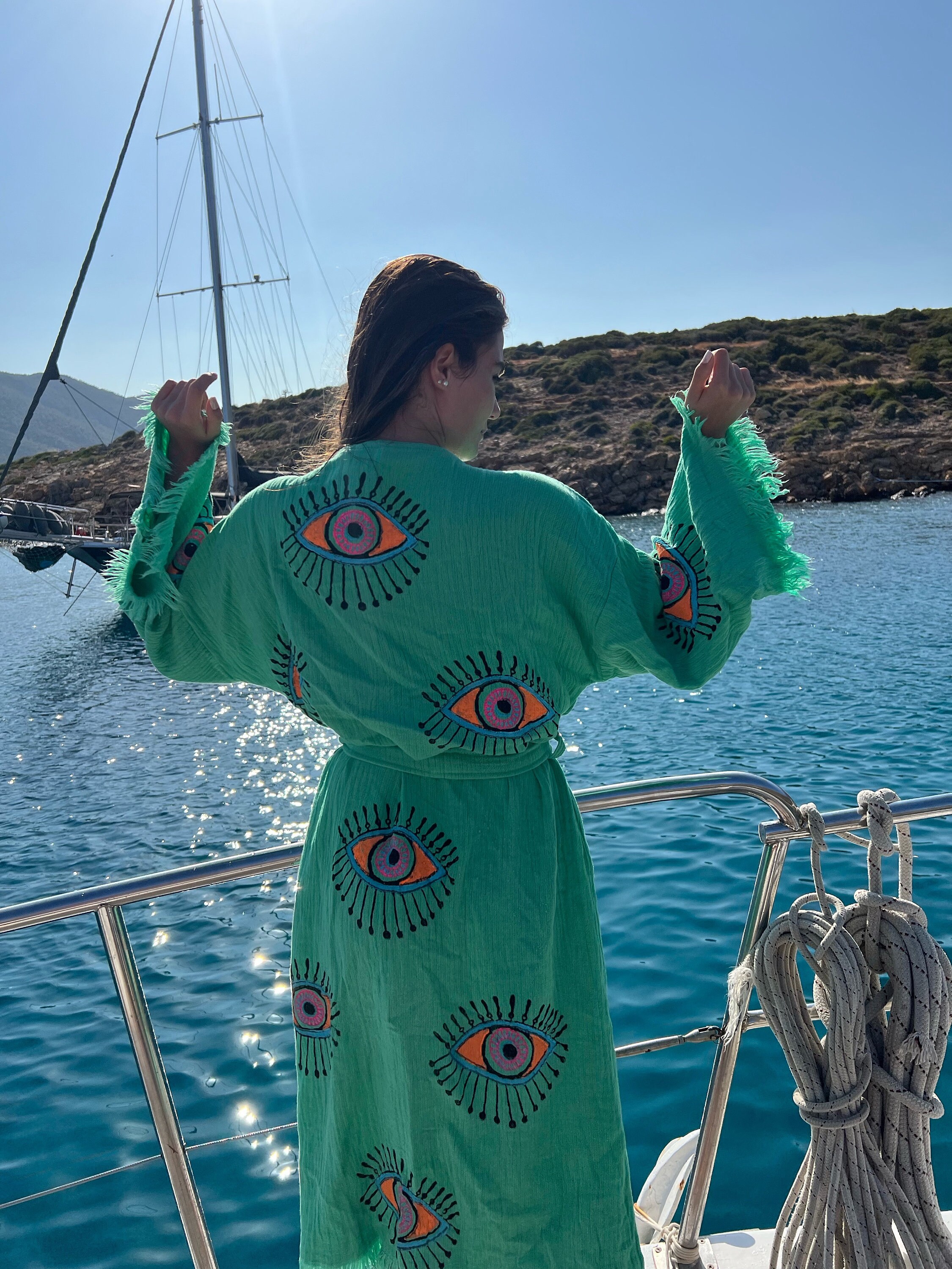 Premium Handmade Evil Eye, Festival, Morning Robe, Organic Beach Cover ...