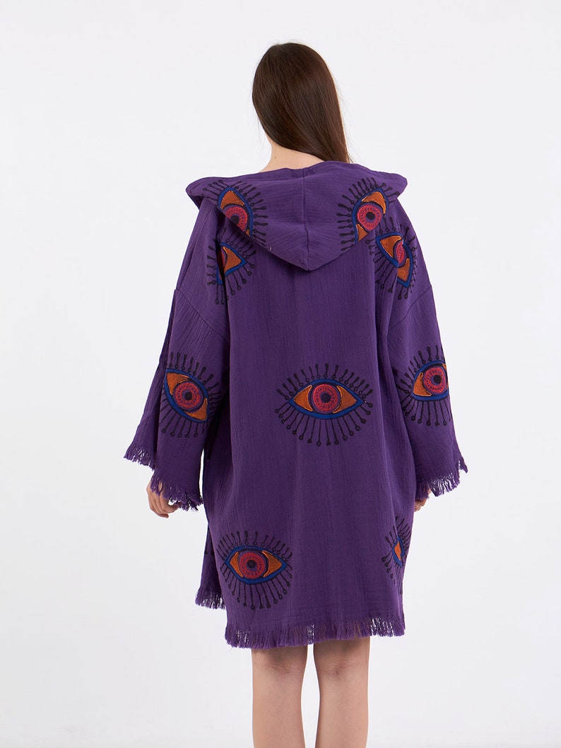 Handmade Evil Eye Cotton Kimono Robe, Bathrobe, Kimono Jacket, Organic ...