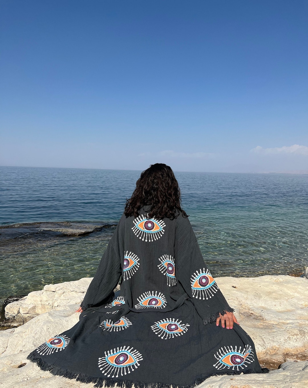 Evil Eye Handmade Kimono, Luxury Spa Robe, Organic Cardigan, Beach ...