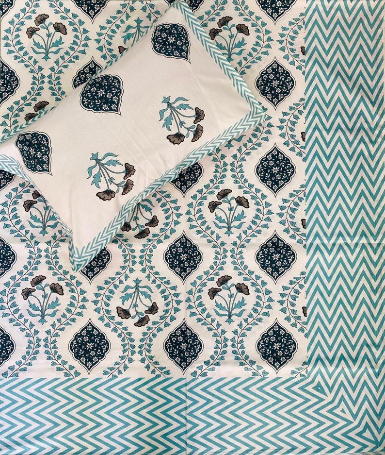 Luxurious Block Print Bedspread Floral Print 100% Pure Cotton Bedsheets ...