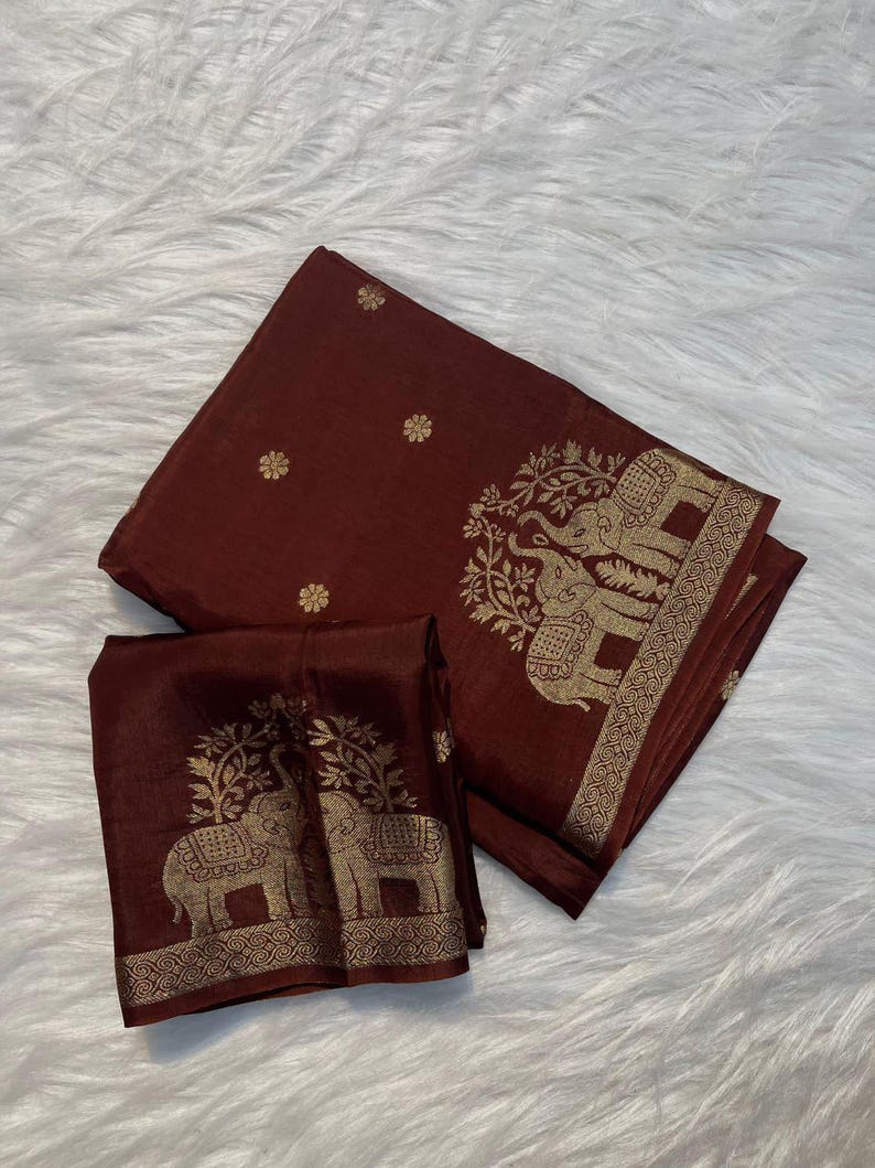 Elephant Print Muslin Silk Saree: South Indian Style Weaving - Etsy