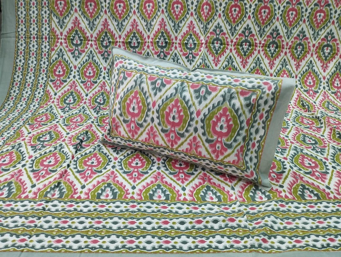 Luxurious Block Print Bedspread Floral Print 100% Pure Cotton Bedsheets ...